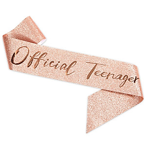 13th Birthday Sash and Crown for Girls, Rose Gold Official Teenager Sash and Tiara for Girls, 13th Birthday Gifts for Happy 13th Birthday Party Favor Supplies