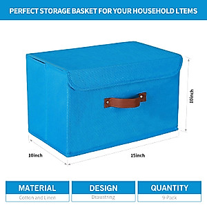 SAMORADREA 9 Pack Storage Basket Bulk Decorative Storage Bins Containers Fabric Bins with Lids for Shelves Drawers, Desktop, Closet, Playroom, Office, Bedroom (Rainbow, 15X10X10)