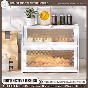 STDDRE Bread Box for Kitchen Countertop Bin Double Layer Bread Box Storage Container Extra Large Capacity Farmhouse Bread Box with Diamond Pattern Windows(Bamboo White)