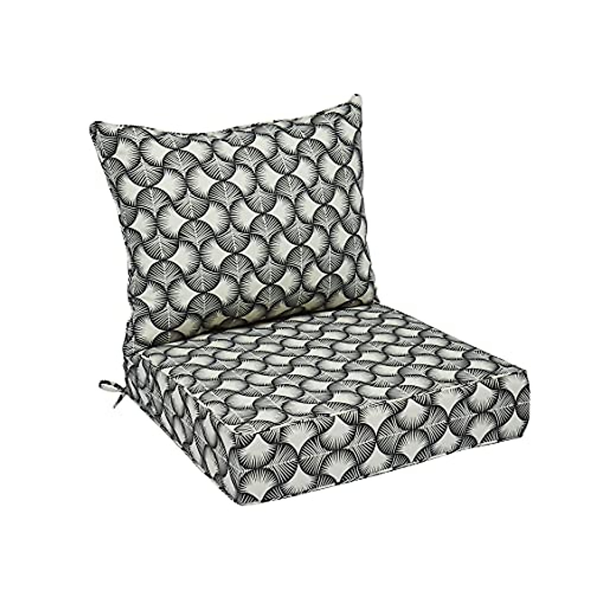 Amazon Basics Deep Seat Outdoor Patio Seat and Back Cushion Set 25 x 25 x 5 inches and 28 x 22 x 5 Inches, Black Fan Leaf