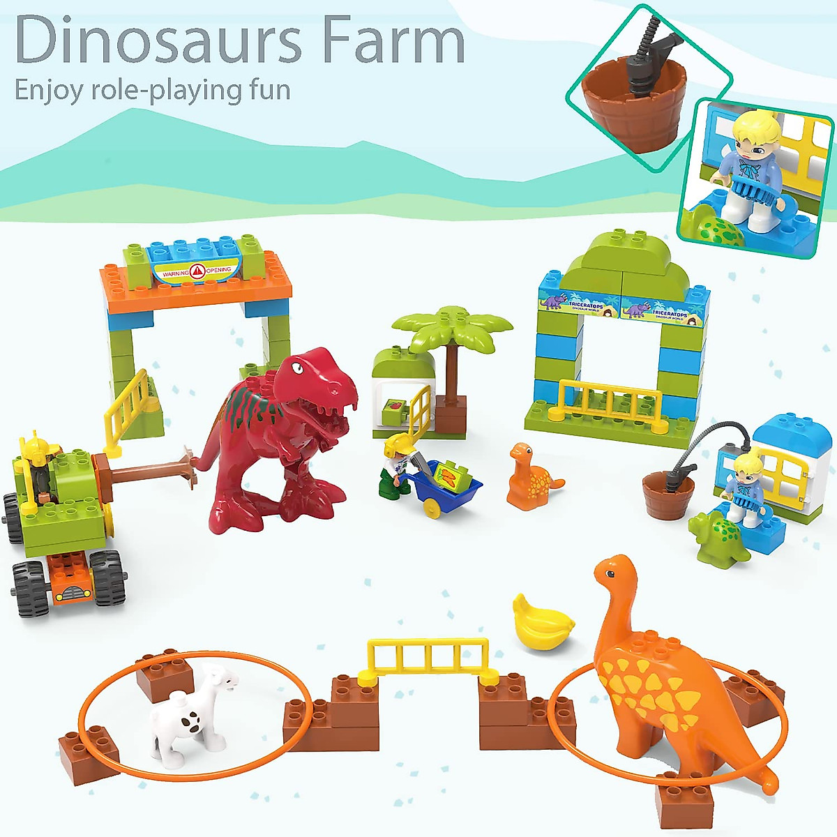 Anpcso Kids Toys for 2 3 4 5 6 7+ Year Old Boys Toddlers Classic Brick Set, Dinosaurs, Car, Figures, Build, Learn and Play, Educational Interactive Creative DIY Toy Compatible with All Major Brands