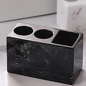 Toothbrush Holder Marble Look Electric Toothbrush Toothpaste Bathroom Organizer Stand Trays Caddy Countertop for Bathroom Vanity Storage and Organizing(Black)