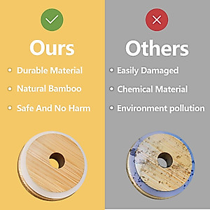 Mason Jar Lids with Straw Hole, 2.76inch/70mm Bamboo Mason Jar Lids for Regular Mouth Drinking Jars, Reusable Wooden Lids, Bamboo Lids Perfect for Glass Cups and Beer Glasses (3 Pack)