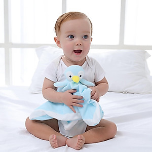 Apricot Lamb Luxury Snuggle Plush Cute Penguin Infant Stuffed Animals Security Blanket Nursery Character Blanket (Blue Penguin, 14 Inches)