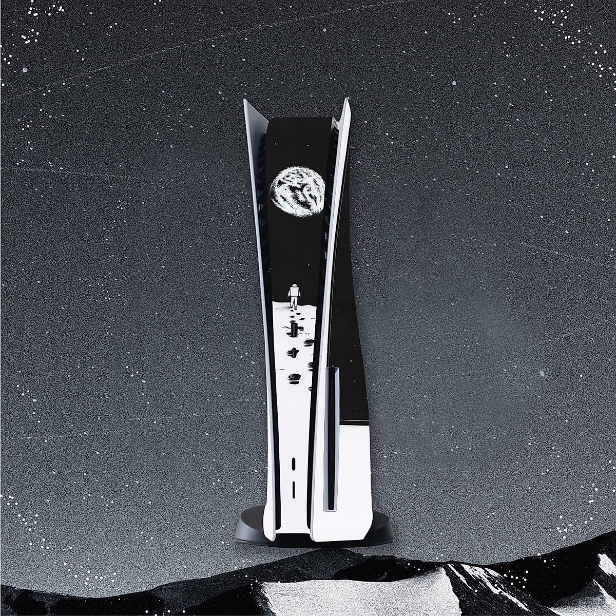 BelugaDesign Space Astronaut Skin PS5 | Galaxy Moon Spaceship Anime Cartoon | Cute Vinyl Cover Wrap Sticker Full Set Console Controller | Compatible with Sony PlayStation 5 (PS5 Disc, Black White)