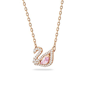 SWAROVSKI Swan Pendant Necklace, Rose Gold Tone Finish, Pink Crystals, Clear Crystals