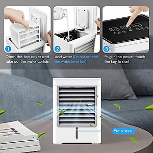 Personal Air Cooler, Portable Evaporative Conditioner with 3 Wind Speeds Touch Screen Small Desktop Cooling Fan, Mini Air Conditioner Fan for Home, Bedroom Room, Office, Dorm, Camping Tent