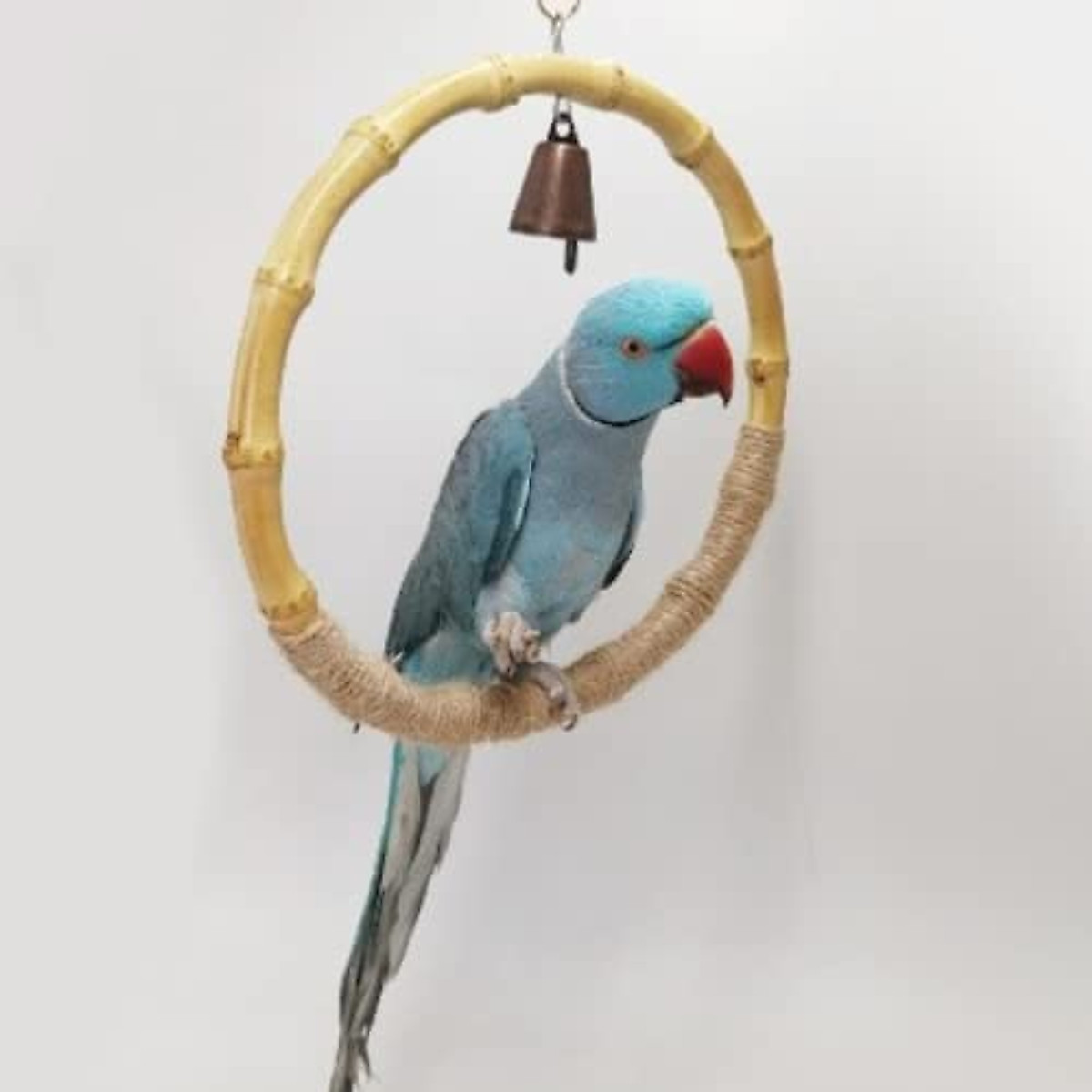 Hanging Bird Cage Swing Toy Natural Bamboo Parrot Perch Swing Hanging Bird Perch with Stand Small Wood Bird Toys Cockatiel Cage Accessory for Finch Budgie Conure (Large)
