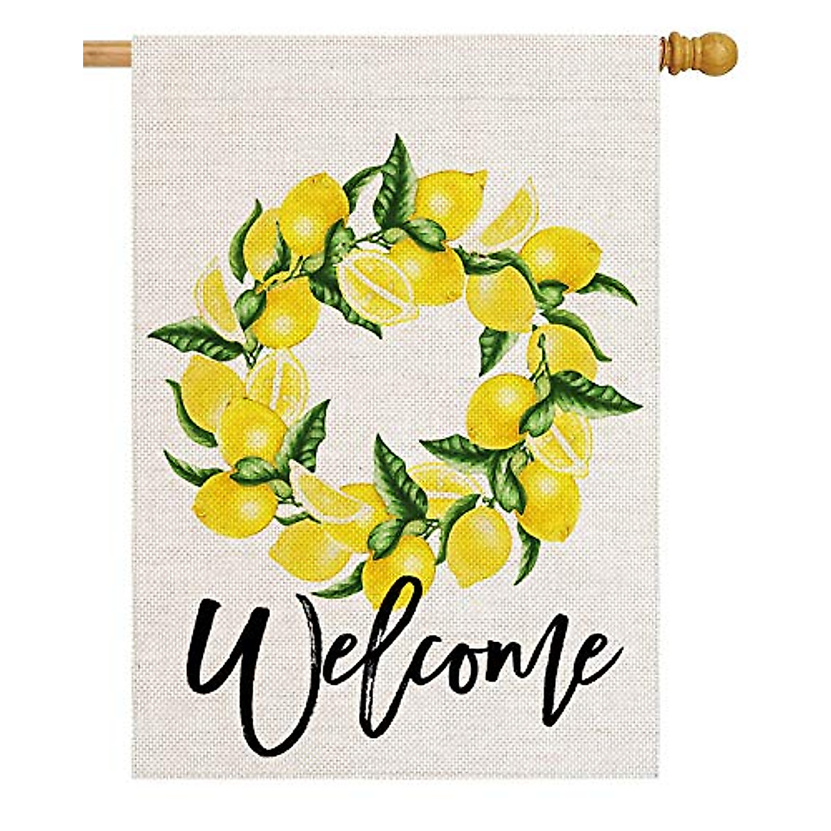 pingpi Welcome Lemon Wreath 28 x 40 House Flag Burlap Double Sided, Lemon Garden Yard Decoration, Welcome Seasonal Outdoor Decor Decorative Spring Large Flag Lemon
