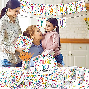Thank You Party Plates and Napkin Decoration We Appreciate You Tableware Tablecloth Cups Banner Thank You for All You Do Employee Staff Appreciation Teacher Doctor Graduation Appreciation Party Decor