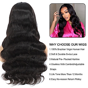 Oriole 4x4 Body Wave HD Transparent Lace Front Wigs Human Hair Glueless Wigs for Black Women Pre Plucked 150% Density Brazilian Virgin Lace Closure Wigs with Baby Hair Natural Color (16 Inch)