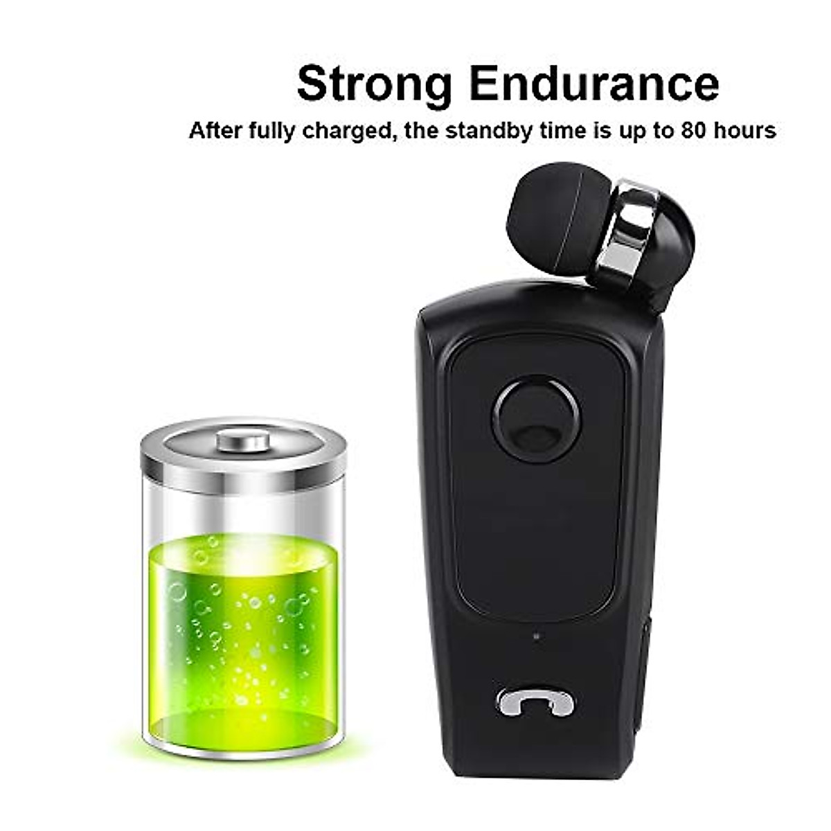 Zerone F920 Sports Bluetooth V4.1 Headset Earpiece 2.4GHz Retractable Driving Earphone Hands-Free Support for Office/Driving(Black) for Fineblue f990 Drahtlose Bluetooth Headset