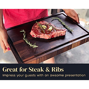 Mevell Walnut Wood Cutting Board for Kitchen, Reversible Wooden Chopping Board With Juice Grooves, Made in Canada (Walnut, 18x12x1.5)