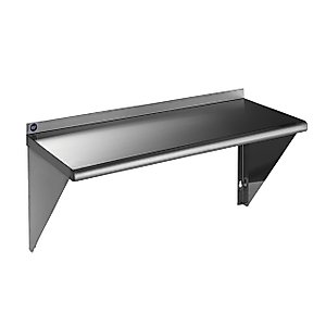 ROCKPOINT Stainless Steel Shelf 18 x 36 Inches 350lb, NSF Metal Commercial Shelves Wall Mount Floating Shelving with Backsplash for Restaurant, Kitchen, Home and Hotel, Silver