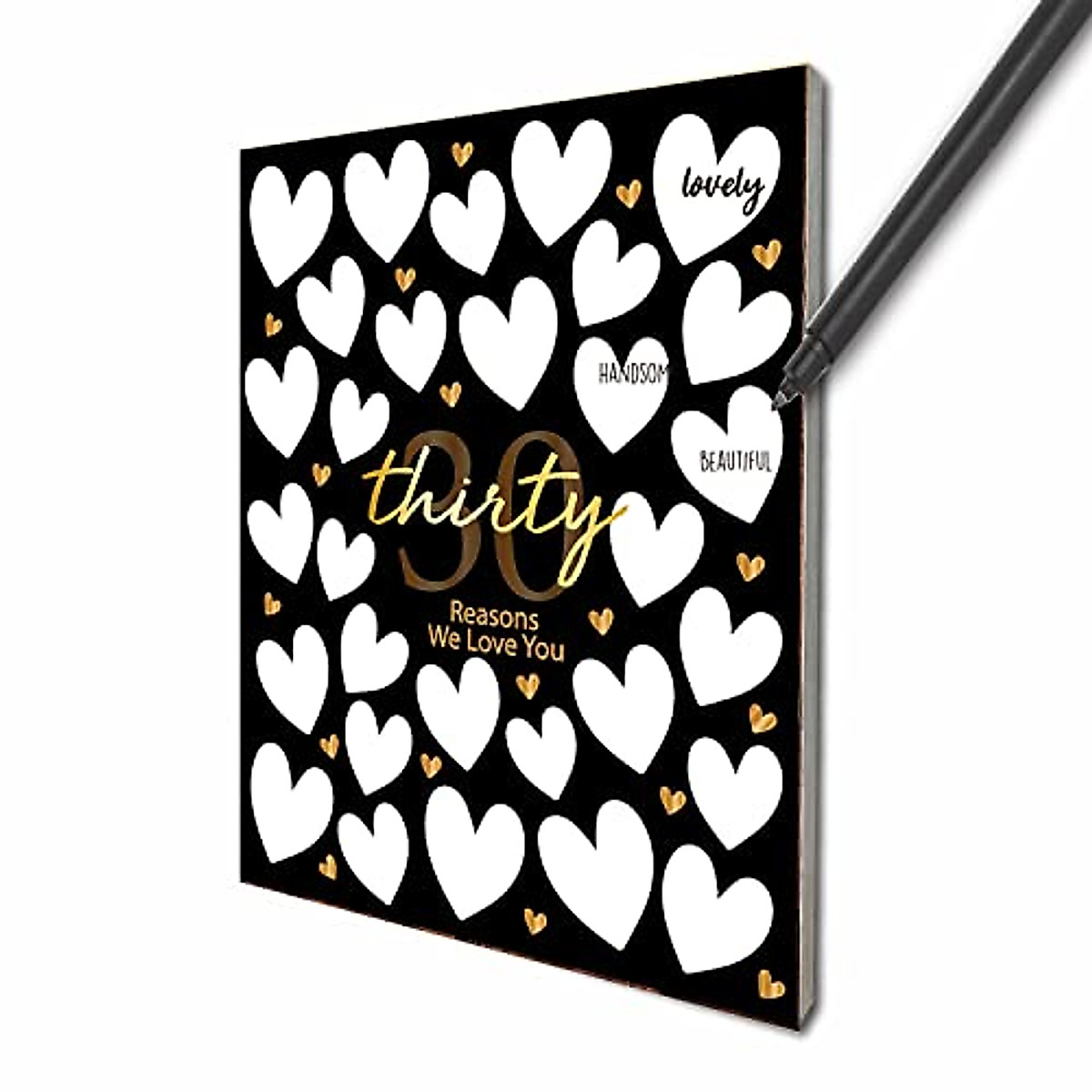 vizuzi 30th Birthday Guest Book, 30 Reasons We Love You Wood Wall Art Print 30th Birthday Party Decor Gifts Idea for Women, Sister, Her, Best Friends, Thirty Birthday Poster