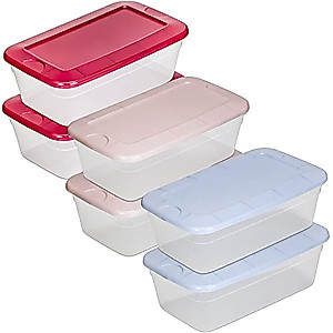 DecorRack 6 Clear Plastic Storage Containers, Shoe Boxes 6 Quart, Stackable, Closet Storage Box, Perfect for Toy Storage, Cat and Dog Food Containers, Assorted Colors (6 Pack)
