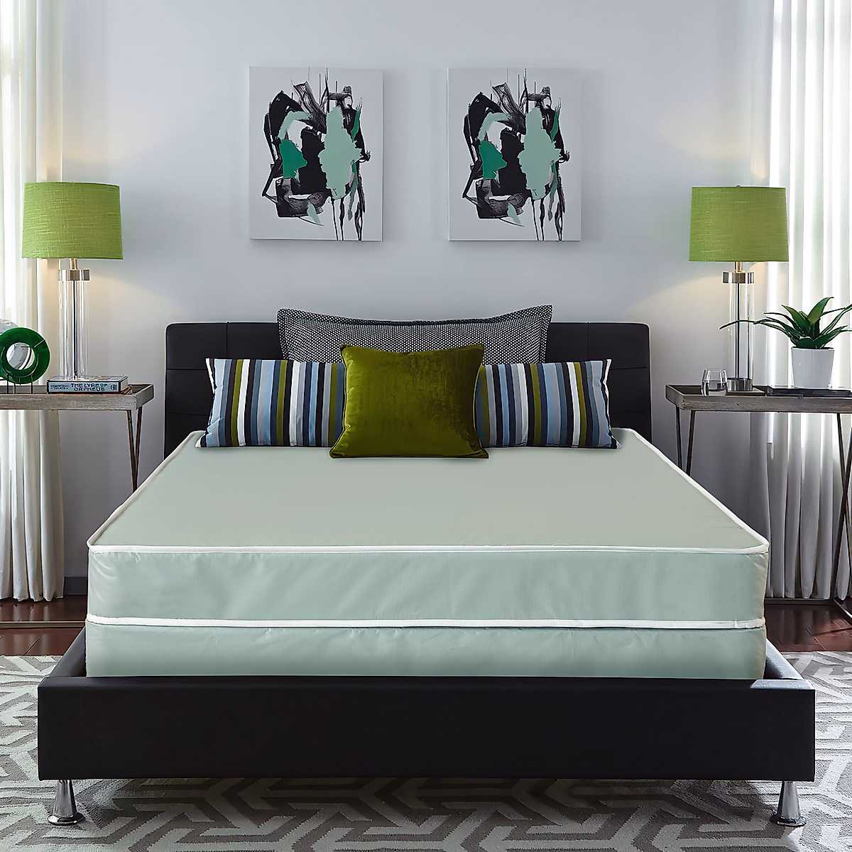 Greaton, 9-Inch Medium Firm Water-Resistance Vinyl Innerspring Mattress and 4” Wood Box Spring with Metal Frame, Experience Superior Support and Comfort with Clean and Safe Sleep, Full XL, Green