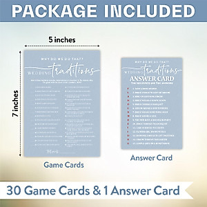 EXW Elegant Blue Bridal Shower Game Cards - Wedding Traditions Game - Engagement Party Cards, Newlyweds Party Decorations, Bridal Shower Game Supplies (30 Game Cards & 1 Answer Card) - A08