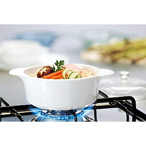 CorningWare Glass-Ceramic Pyroceram Round Classic Casserole, 2.4 Quart / 2.25 Liter Cooking Pot with Handles & Glass Cover - White (Medium)