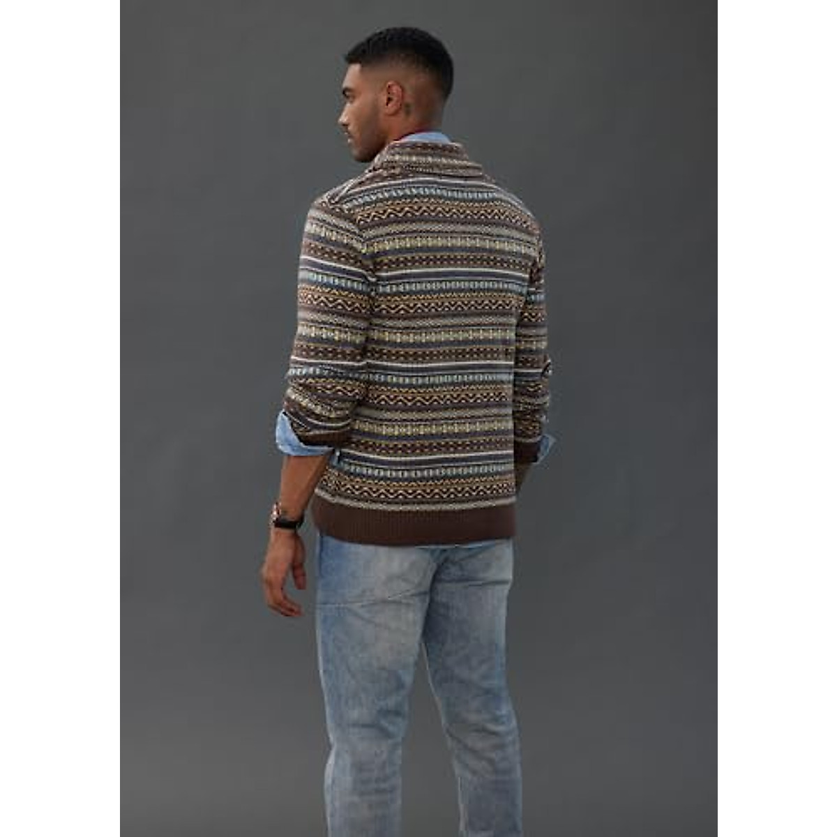 Men's Fair Isle Cardigan Sweater Stylish Ugly Holiday Cardigan Brown 2XL