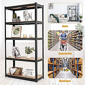 Tangkula Metal Storage Shelves, Heavy Duty Steel 5 Tier Utility Shelves with Adjustable Shelves, Bolt-Free Assembly, High Weight Capacity, Garage Organization Storage Rack, 36"Lx16''Wx72"H (1, Black)