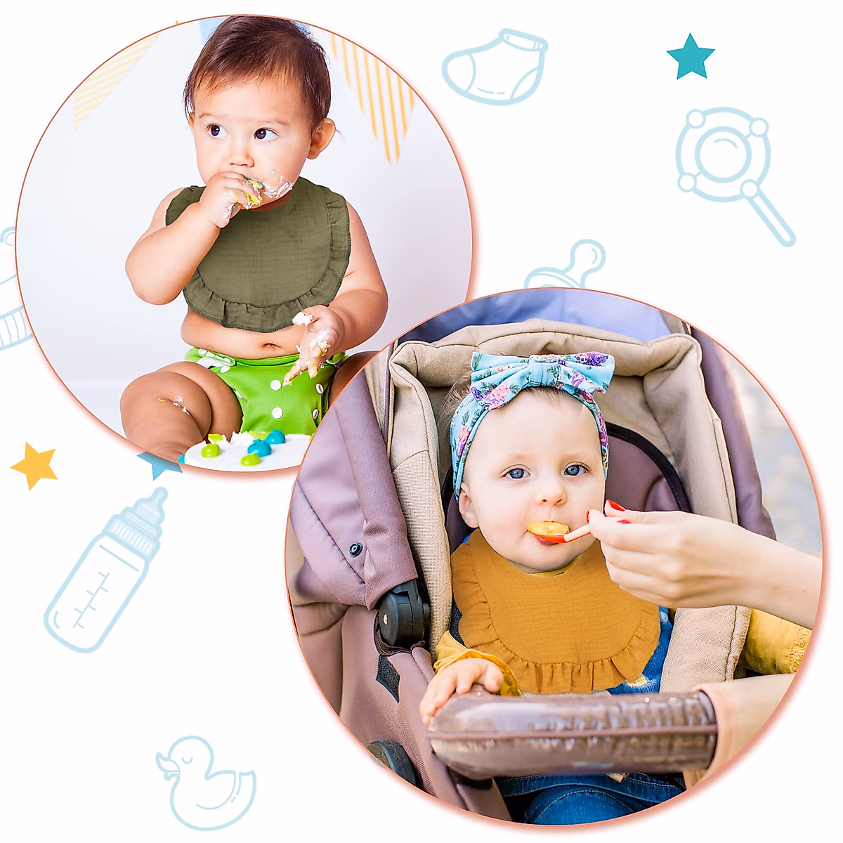 10 Pcs Baby Muslin Bibs Drool Bandana Soft Adjustable Baby Cotton Bibs for Newborn Baby Girl Boy Toddlers Infants Teething (Classic Colors)