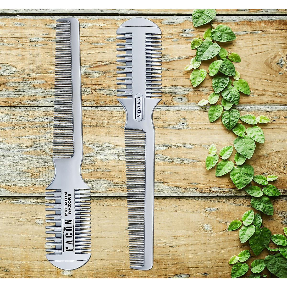 Facón Professional Hair Razor Comb Cutting Styling Thinning Texturizing Double Edge Shaper Razor + 10 Replacement Blades