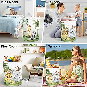 Clastyle 63L Large Rainforest Animals Kid Laundry Hamper with Handle Boy Girl Bedroom Bathroom Nursery Clothes Toy Storage Basket with Lid