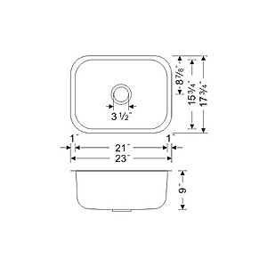 Wells Sinkware CMU2318-9 Craftsmen Series Stainless Steel Kitchen Sink, 23" 18 Gauge, Brushed Matte Finish