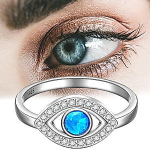 Sterling Silver Evil Eye Ring Opal Ring Blue Evil Eye Rings for Women Mal De Ojo Nazar Turkish Sapphire Greek Jewelry Size 9