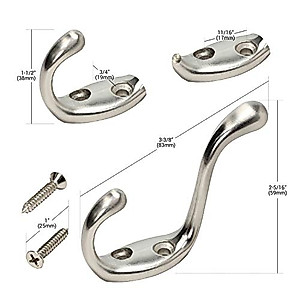 2 Pack Rok Hardware Heavy Duty Brushed Nickel Home Wall Closet Towel Robe Coat Double Hook Hanger