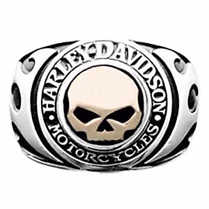 Harley-Davidson Men's Ring, Flames Willie G Skull 14kt Gold Inlay HMR0019 (12)