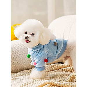 QWINEE Bow Decor Dog Plush Hoodie Polka Dot Cute Cat Puppy Costume Small Medium Dog Warm Coat Kitten Hooded Sweatshirt Blue S
