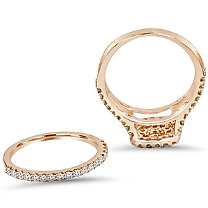 1 1/10ct Diamond Cushion Halo Engagement Wedding Ring Set 10k Rose Gold - Size 6.5