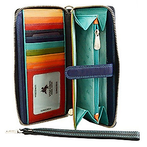 Visconti Spectrum SP40 Multi Colored Soft Leather Ladies Wallet Purse Clutch With Detachable Strap (Black Multi)