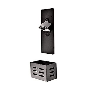 Magnetic Bottle Opener with Cap Catcher Container Bin, Removable Wall-Mounted Beer Bottle Opener, Portable Kitchen Fridge Magnet - Great for Mini Bar, Garage Refrigerator, Metal Surfaces (Black)