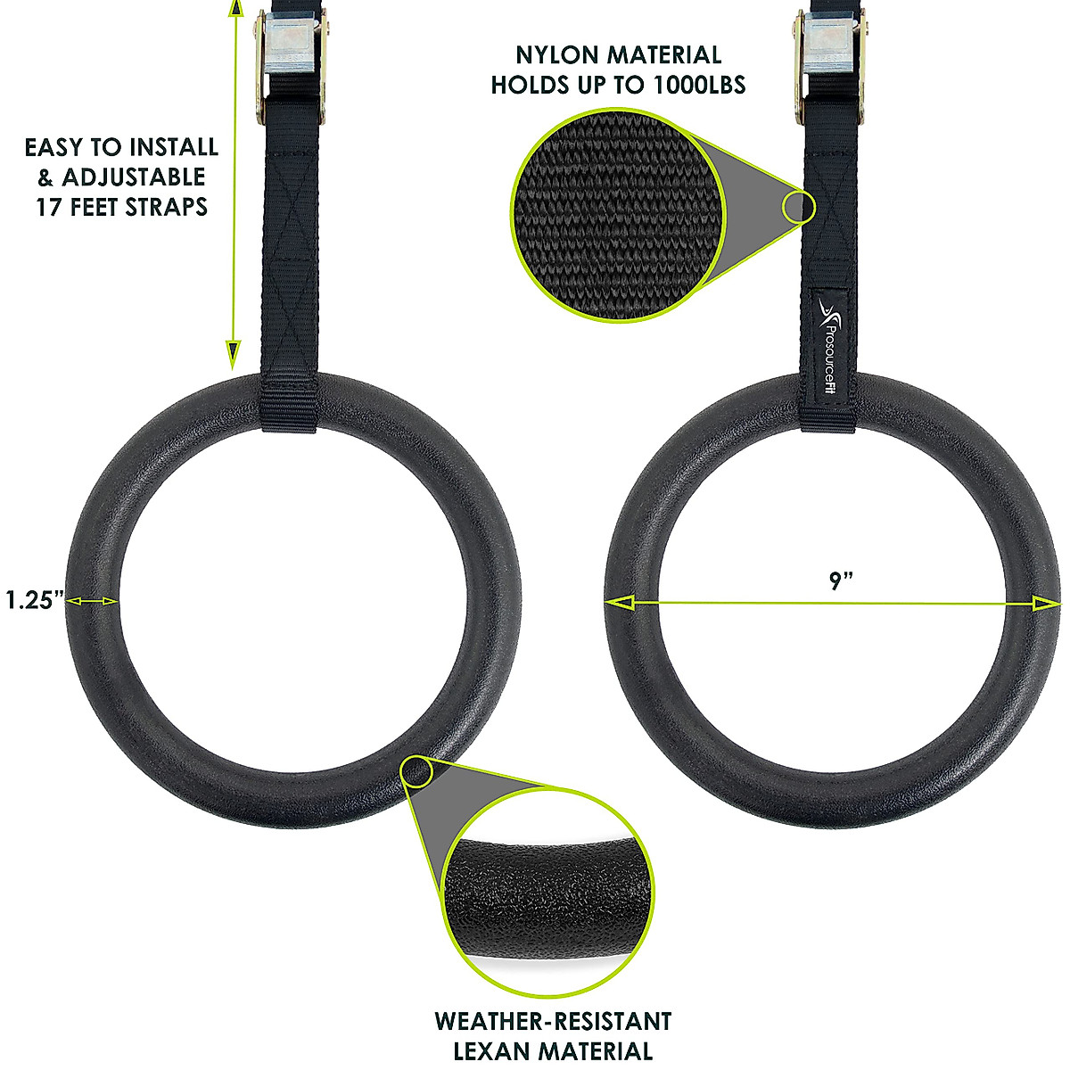 ProsourceFit Fitness Gymnastics Rings with Straps for Total Body Conditioning at Home