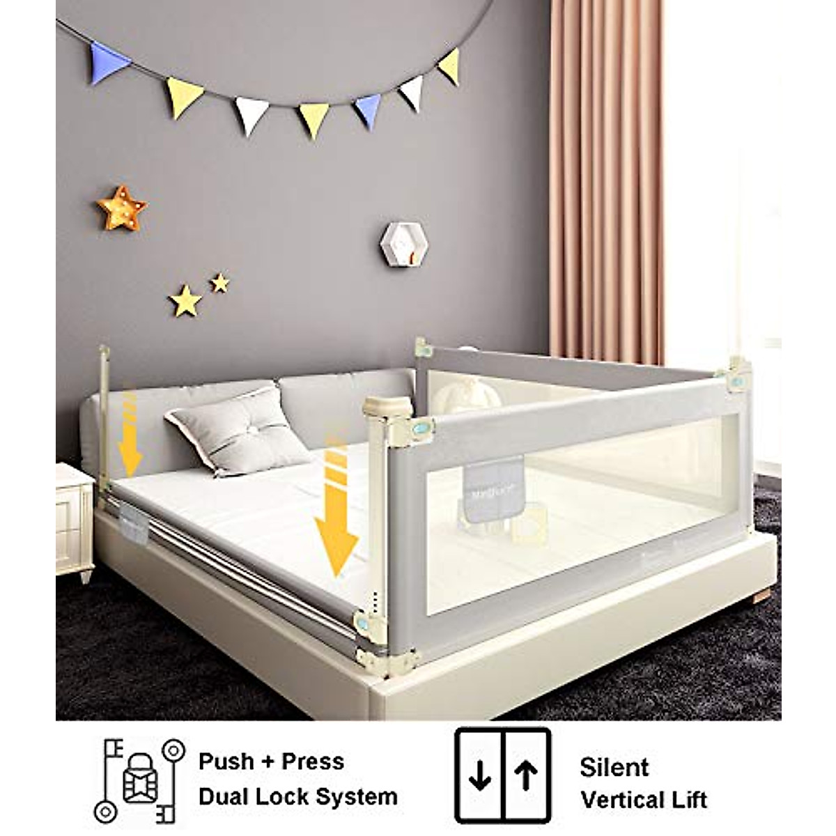 ANGELLOONG Extra Long Bed Rails for Toddlers, Folding Bed Safety Rail for Baby, Crib Guardrail for Kids with Dual Lock (70" - 1 Side only)