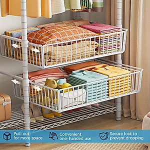 VIPEK V10C Plus Portable Closet Heavy Duty Clothes Rack with Slid Basket, Covered Wardrobe Closet, Adjustable Closet Storage Rack, White Clothing Rack with Grey Oxford Fabric Cover 86.6"Lx17.3Wx76.4 H