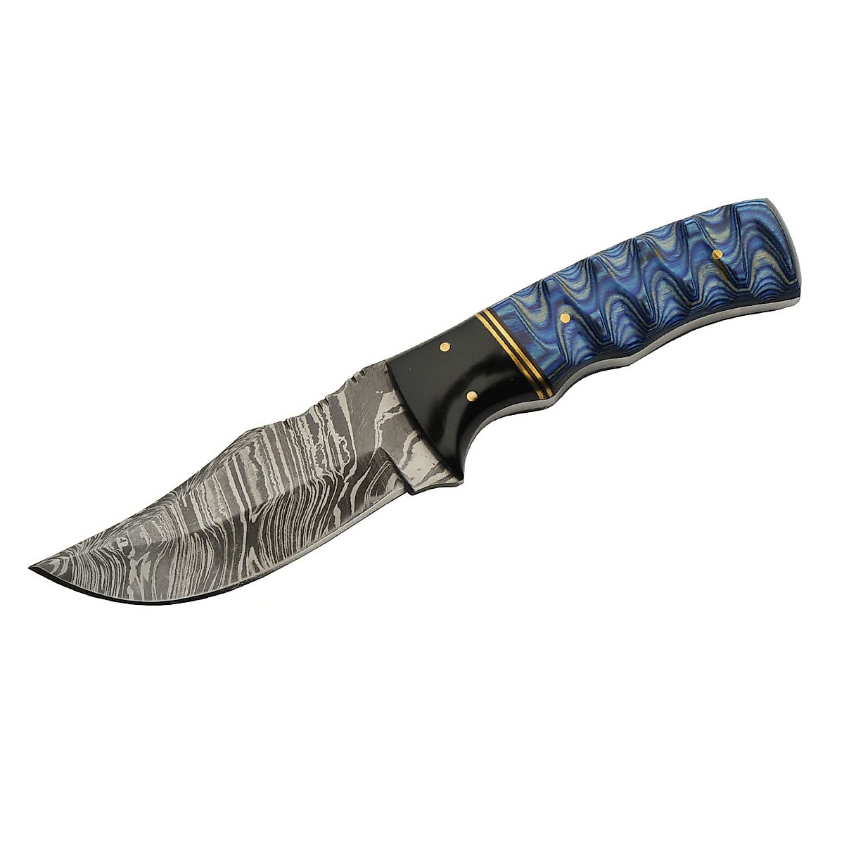 Blue Lake Ripple Damascus Steel Blade | Wood Handle 8 inch EDC Hunting Knife