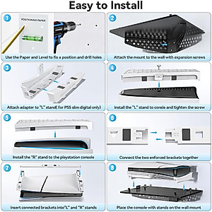 Kosker PS5 Slim Wall Mount Kit Horizontal, PS5 Shelf Wall Mount Horizontal for PlayStation 5 Slim Disc & Digital, PS5 Accessories Base Stand, Upgraded Floating PS5 Wall Mount with Screw Fixing