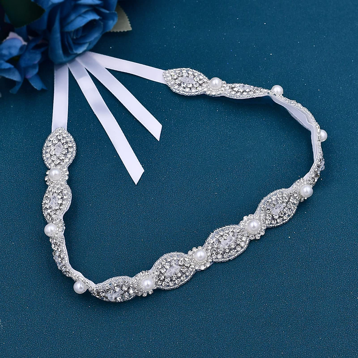 azaleas Bridal Belt with Rhinestones Wedding Dress Belt Pearl Headband Bride Bridesmaids Sash(S435)