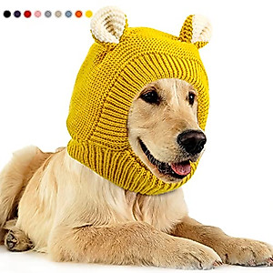 Quiet Ears for Dogs, Dog Ear Muffs Noise Protection Knitted Dog Hats Pet Ears Warm Dog Ear Cover Winter Hat Dog Snood Head Wrap Bunny Costume for Medium to Large Dogs Cats Pets (Yellow)