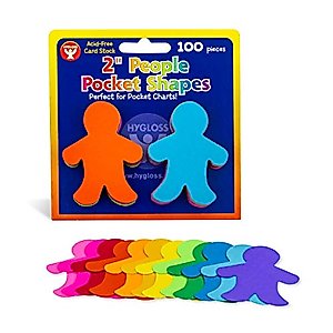 Hygloss Products Pocket Cards - People Paper Cut-Outs - Great for Pocket Charts - Teach Colors & Shapes - 12 Assorted Vibrant Colors - 2 Inches - 100 Pcs, Multi, Model: 61521