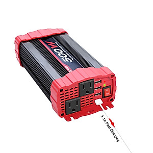 BYGD 500W Power Inverter, Car Power Inverter DC 12V to 110V AC Car Inverter Converter 4 USB Quick Charging Ports and Dual AC Outlets Car Charger Adpater with Cigarette Lighter Cable and Battery Clamps