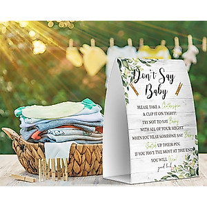 Don't Say Baby Set - One 5x7 Sign and 50 Mini Clothespins, Baby Shower Games, Baby Shower Decoration, Gender Neutral Baby Shower - MsJb034