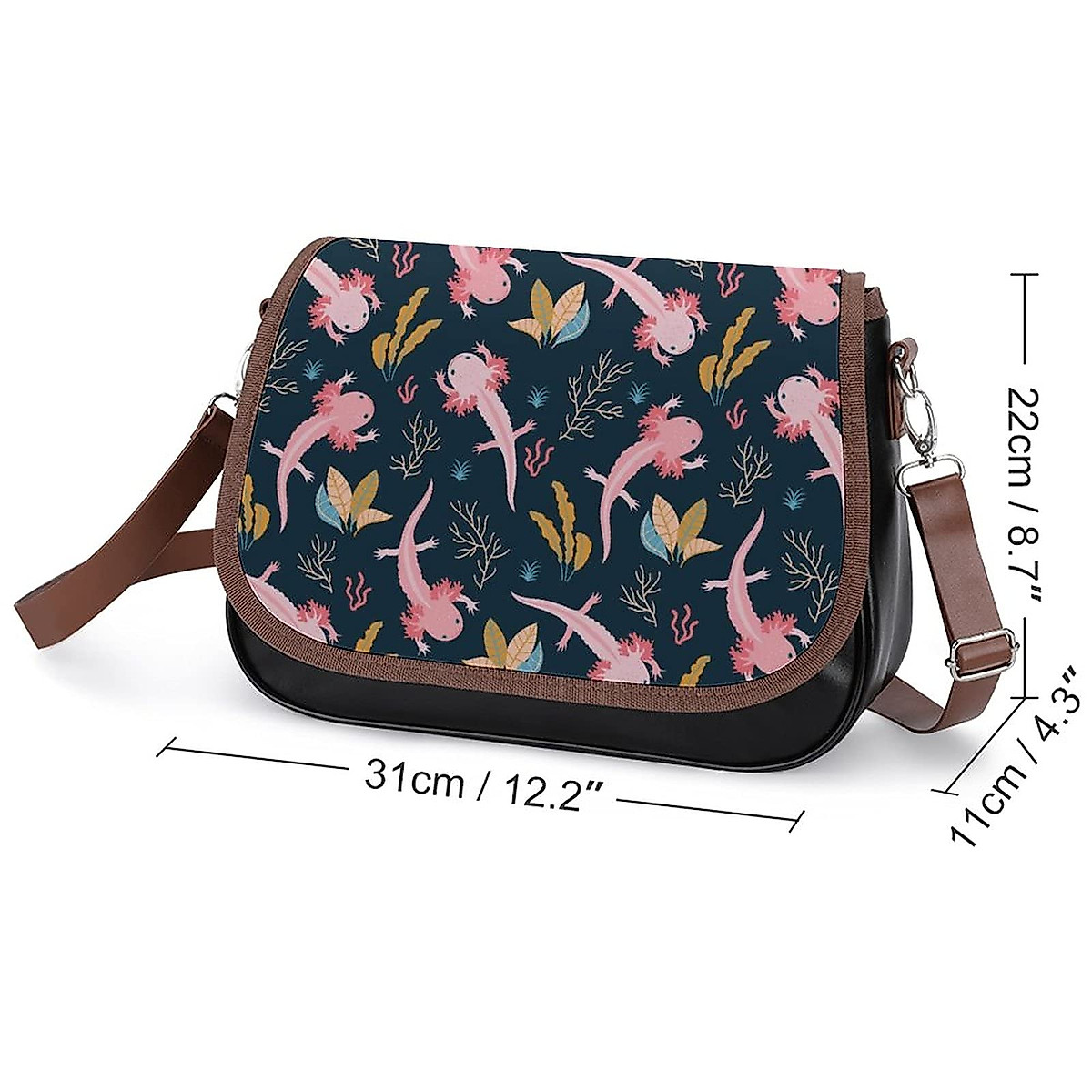 FunnyStar Axolotl Sea Weed Print Ladies Shoulder Bags Crossbody Messenger Bag Cute Handbag PU Leather