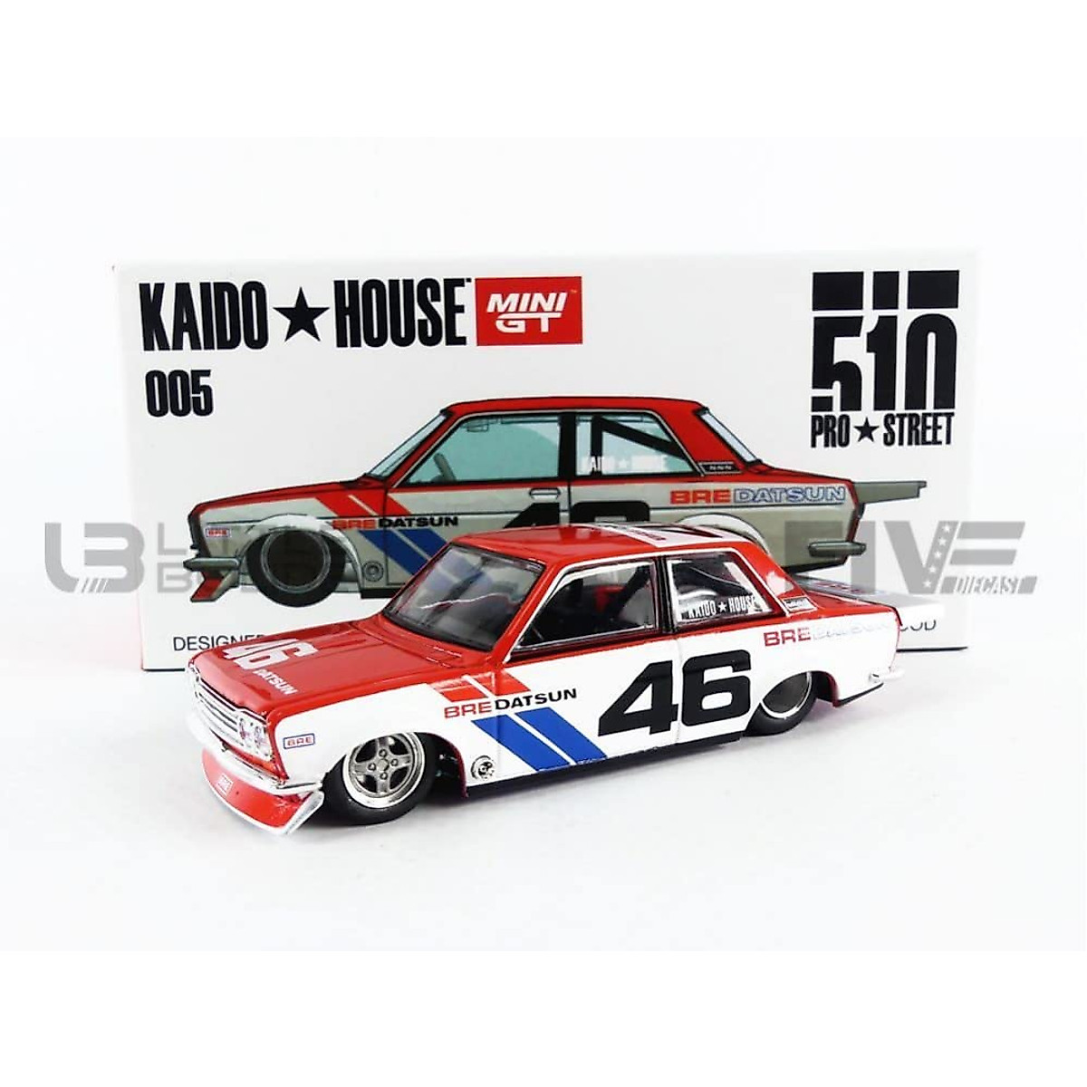 TSM Model Datsun 510 Pro Street Version 1 #46 BRE Red and White (Designed by Jun Imai) Kaido House 1/64 Diecast Model Car by True Scale Miniatures KHMG005