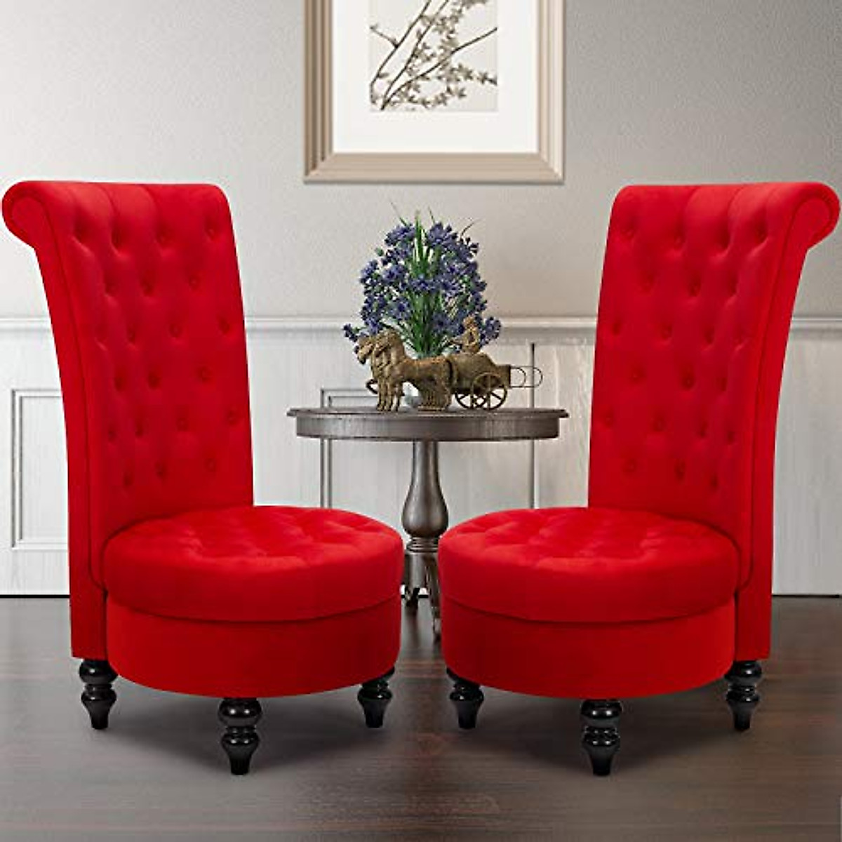 AVAWING Throne Royal Chair Set of 2 for Living Room, Button-Tufted Accent Armless High Back Chair with 24.6 Inch Larger Seat, Thick Padding and Rubberwood Legs, Enthusiastic Red