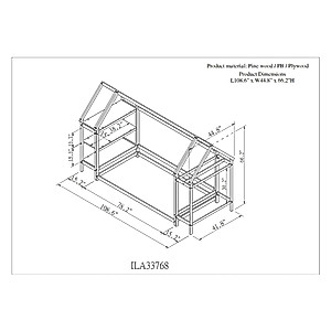 HomSof Twin House-Shaped Floor Bed with Bookshelf and HallTrees,White,108.6”x44.8”x66.2”